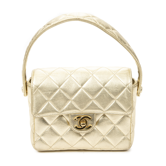 CHANEL | Bags | Chanel Rare Top Handle Mini Flap In Gold Quilted ...